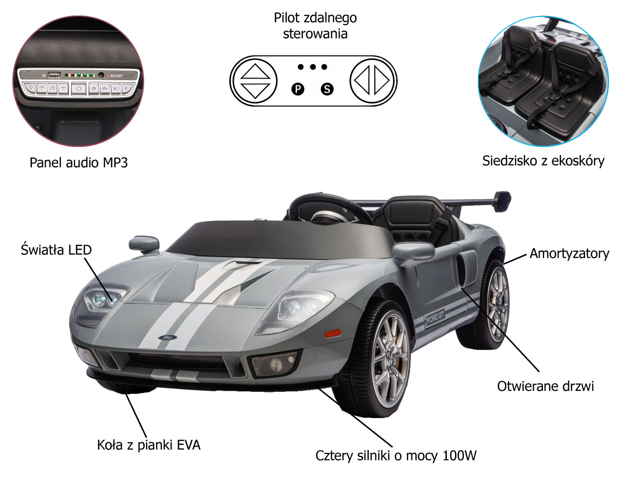 Dwumiejscowy Ford GT Różowy 4x100W