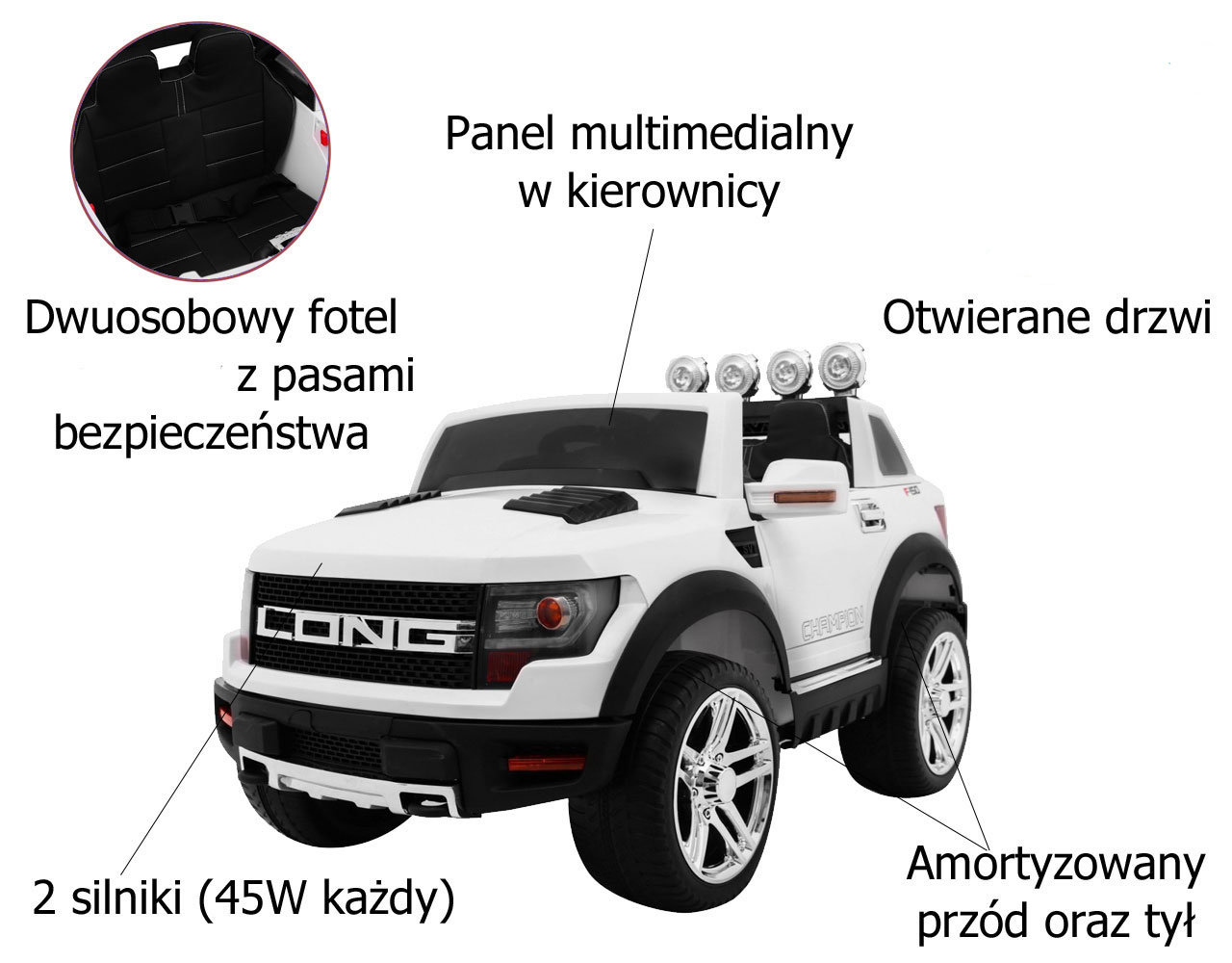 Dwuosobowe Auto Terenowe LONG Czarne + Pilot